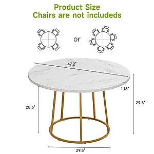 ONBRILL Round Dining Table, 47.24 Inch Kitchen Table for 4-6 People, Wooden Faux Marble Dinner Room Table with Gold Base, Circle Modern Small Table for Home Dining Room Kitchen Restaurant (White)