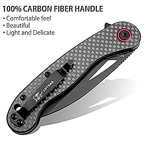 LOTHAR Seagull EDC Pocket Knife with Carbon Fiber Handle and 3" D2 Knife Blade, Ultra Light 2.2oz and Razor Sharp, Slim Pocket Knife Small Folding Utility Knife Mini Box Cutter for Men Women