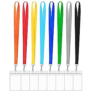 8 Pack Cruise Lanyard with Waterproof ID Card Holder, Colorful Solid Color Durable Lanyard with Badge ID Holder for Badge Card and Carnival Sail (Assorted Rainbow 8 Colors)