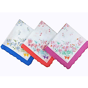 Forlisea 10 Pieces Womens Beautiful Cotton Floral Handkerchief Wendding Party Fabric Hanky