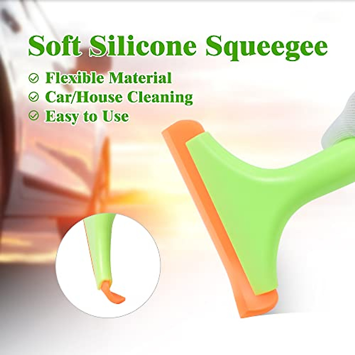 REEVAA Flexible Silicone Squeegee,Rubber Squeegee W/Non-Slip Handle Window Squeegee Small Squeegee,Auto Water Blade Window Tint Squeegee Shower Squeegee for Car Windshield, Mirror,Glass Door, Bathroom