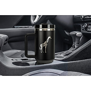 Elanze Designs Giraffe Growing Wildflower Animal Floral Motif 40 Oz. Stainless Steel Water Bottle Coffee Mug, Spill & Leak Resistant, Travel Tumbler with Handle, Lid & Straw, Black