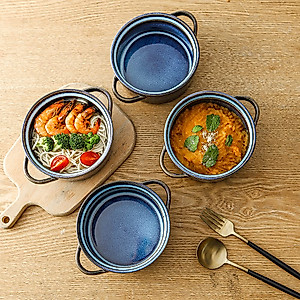 KOOV Porcelain Soup Bowls With Handles Microwave Safe, Soup Bowls Large, 24 Ounce for Soup, Cereal, Stew, French Onion Soup Bowls, Reactive Glaze Set of 4 (Nebula Blue)