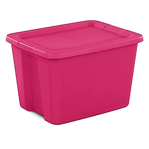18 Gallon Plastic Storage Tote Box,Storage Bin Tote Organizing Container With Durable Lid, Stackable and Nestable Snap Lid Plastic Storage Bin,Fuchsia Burst,Set of 8