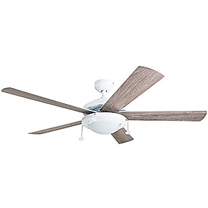 Prominence Home Bolivar, 52 Inch Modern LED Ceiling Fan with Light, Pull Chain, Dual Mounting Options, Dual Finish Blades, Reversible Motor - 80101-01 (White)