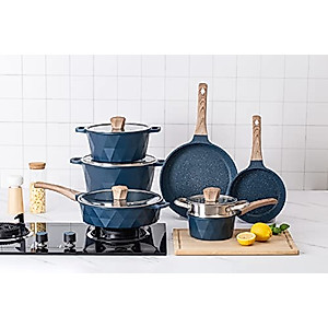 Country Kitchen Nonstick Induction Cookware Sets - 11 Piece Nonstick Cast Aluminum Pots and Pans with BAKELITE Handles - Induction Pots and Pans with Glass Lids (Navy)