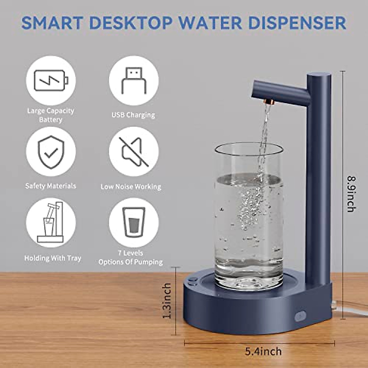 𝐃𝐞𝐬𝐤𝐭𝐨𝐩 Water Dispenser, Portable Electric Countertop Water Dispenser for 5 Gallon Bottle & Universal Bottles, USB Charging Automatic Drinking Water Bottle Pump for Home, Office, Camping