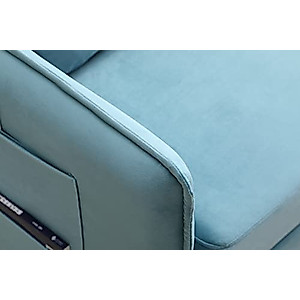 DHHU, Convertible, Modern Adjustable Pull Lounge Chair with 2 Side Pockets and 2 Pillows, Sleeper Home Office, Living Room, Blue Sofa Bed