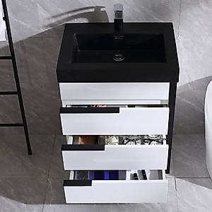 Dowell 024 Single Bathroom Vanity Set (24", Glossy White Vanity, Matte Black Sink)