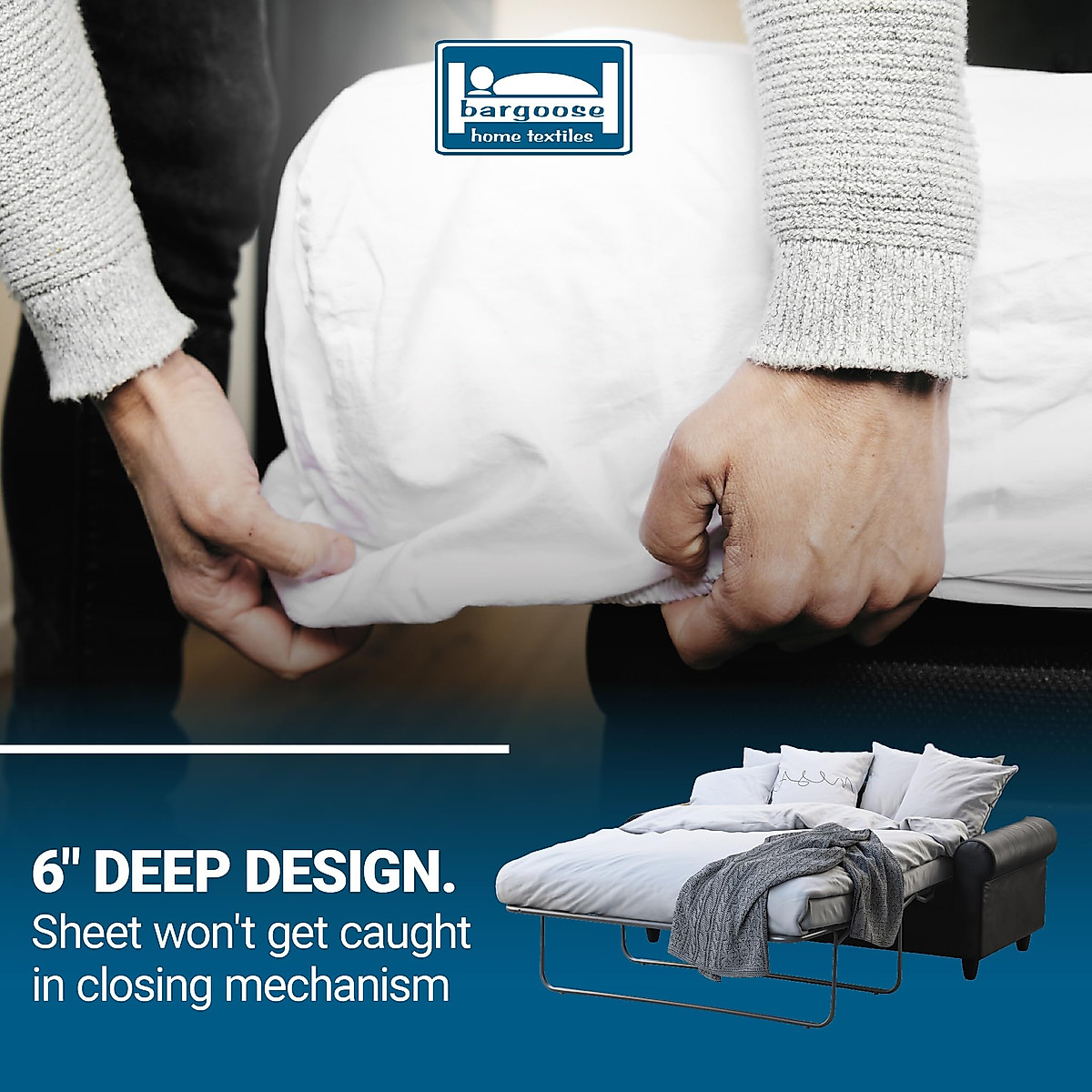 Sofa Sleeper Fitted Sheet, Sofa Bed/Pullout Couch Bottom Sheet, Fits 6" Thick Sleeper Sofa Mattress, 38" x 72" - Twin