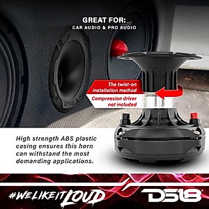 DS18 PRO-HT1 Twist on Slim Profile Exit Horn ABS/PC Plastic Waveguide for Drivers with 1" Throat, 1.77" Depth, 4.5" Diameter - Short Exit Horn Wave Guide for Compression Drivers
