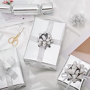 Flyhill Silver Wrapping Paper-17inch*32.8ft（46.8 sq.ft.-Metallic Solid Color with Mirror Finish Gift Wrap for Birthday,Wedding,Bridal Shower,Mothers Day