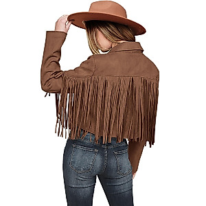 PRETTYGARDEN Women's 2025 Fall Faux Suede Jackets Lightweight Long Sleeve Open Front Cropped Moto Coats (Coffee,Large)