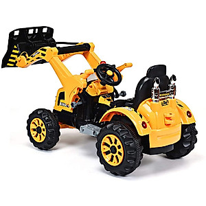 GLACER Ride on Excavator, 12V Battery Powered Digger w/ 2 Speeds, Forward & Backward, Front Loader Bucket, Horn, Safety Belt, Electric Construction Vehicles for Kids 3-8 Years Old (Yellow)