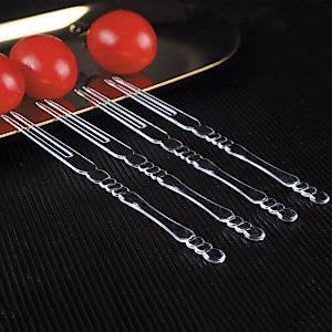 Ouliget Disposable Clear Plastic Fruit Forks,Mini Cake Forks,Tasting Appetizer Forks, Dessert Forks Party Supplies,4 Inches,80 Pieces.