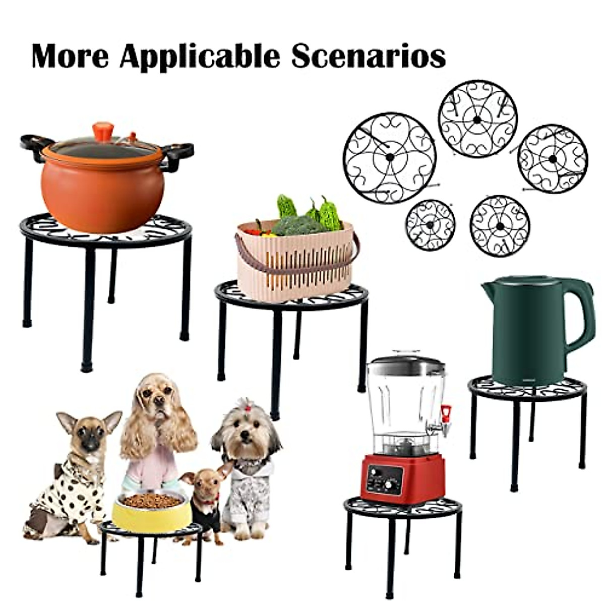 HAINARverS Metal Plant Stands 5-Pack, Heavy Duty Rustproof Iron Corner Flower Pot Stand Holder,Round Supports Display Rack Tiered Plant Stand Shelf For Indoor And Outdoor Multiple (Black)