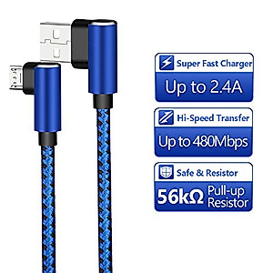 CTREEY Micro USB Cable, 90 Degree 3 Pack 10FT Long Premium Nylon Braided Android Fast Charger USB to Micro USB Charging Cable for Samsung Galaxy S7 Edge/S6/S5 (3 Pack 10FT Blue) (3x10ft)