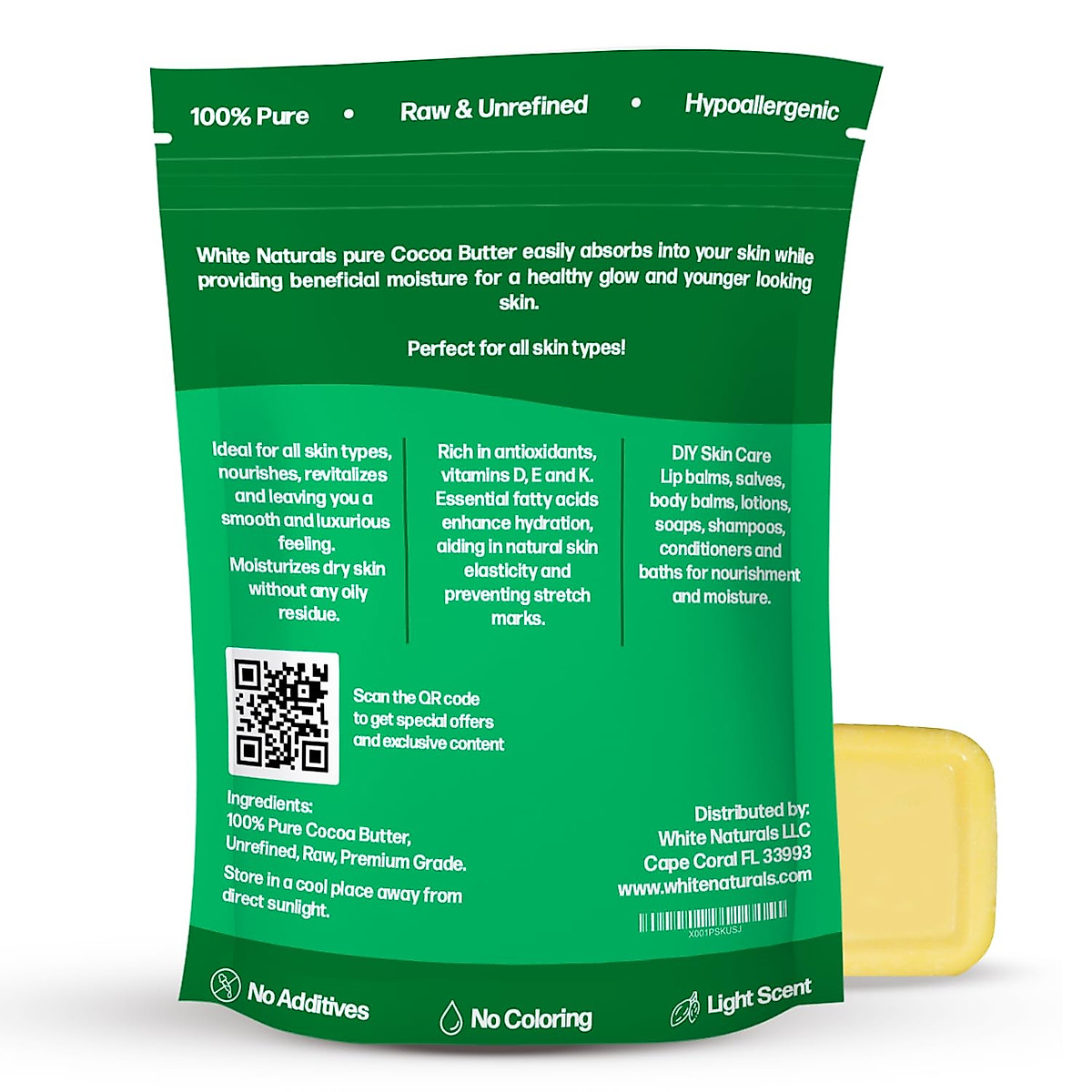 White Naturals Organic Cocoa Butter 1lb, Unrefined Raw Pure Natural, Face & Hair Moisturizing Butter to Deeply Hydrate Skin Use for DIY Whipped Body Butters, Lotions, Stretch Marks Cream 16oz