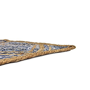 Unique Loom Braided Jute Collection Classic Quality Made Natural Hand Woven with Geometric Design Area Rug (9' 0 x 12' 0 Rectangular, Blue/ Natural)