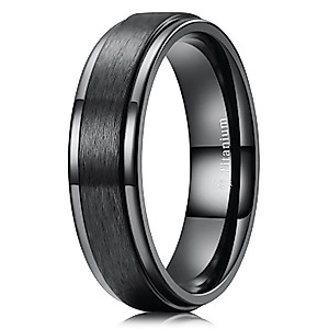 THREE KEYS JEWELRY Womens Rings Unique Black Titanium for Woman Brushed Flat Ring 6mm Wedding Band Gifts Bands Rings for Women size 8.5