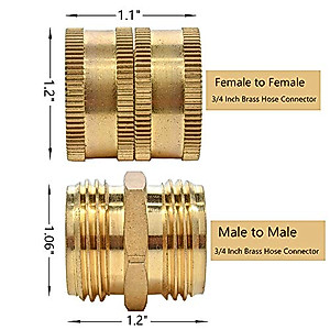 4 Pack 3/4 Inch Brass Garden Hose Connector,Female to Female hose adapter,Male to Male hose adapter,Double Female with Dual Swivel (with 4 Washers)