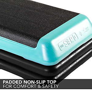 The Step (Made in USA) Original Aerobic Platform – Health Club Size – With Four Original Risers (Teal Platform with Black Risers), One Size