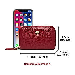 FOXLOVER Small Genuine Leather Credit Card Holders for Women, RFID Blocking Ladies Mini Card Case Women's Card Wallets with Gift Box Packing (Red)