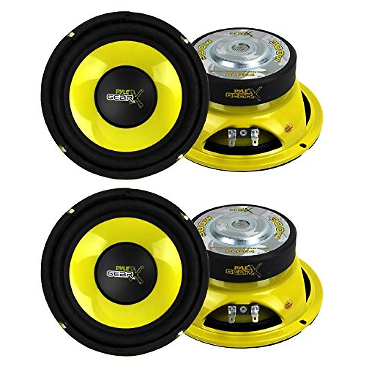 Pyle PLG64 6.5" 1200W Car Audio Mid Bass/Midrange Subwoofer Speaker Set, 2 Pair with Yellow CD P.P. Cone, 4 Ohm Impedance, and Edge Suspension