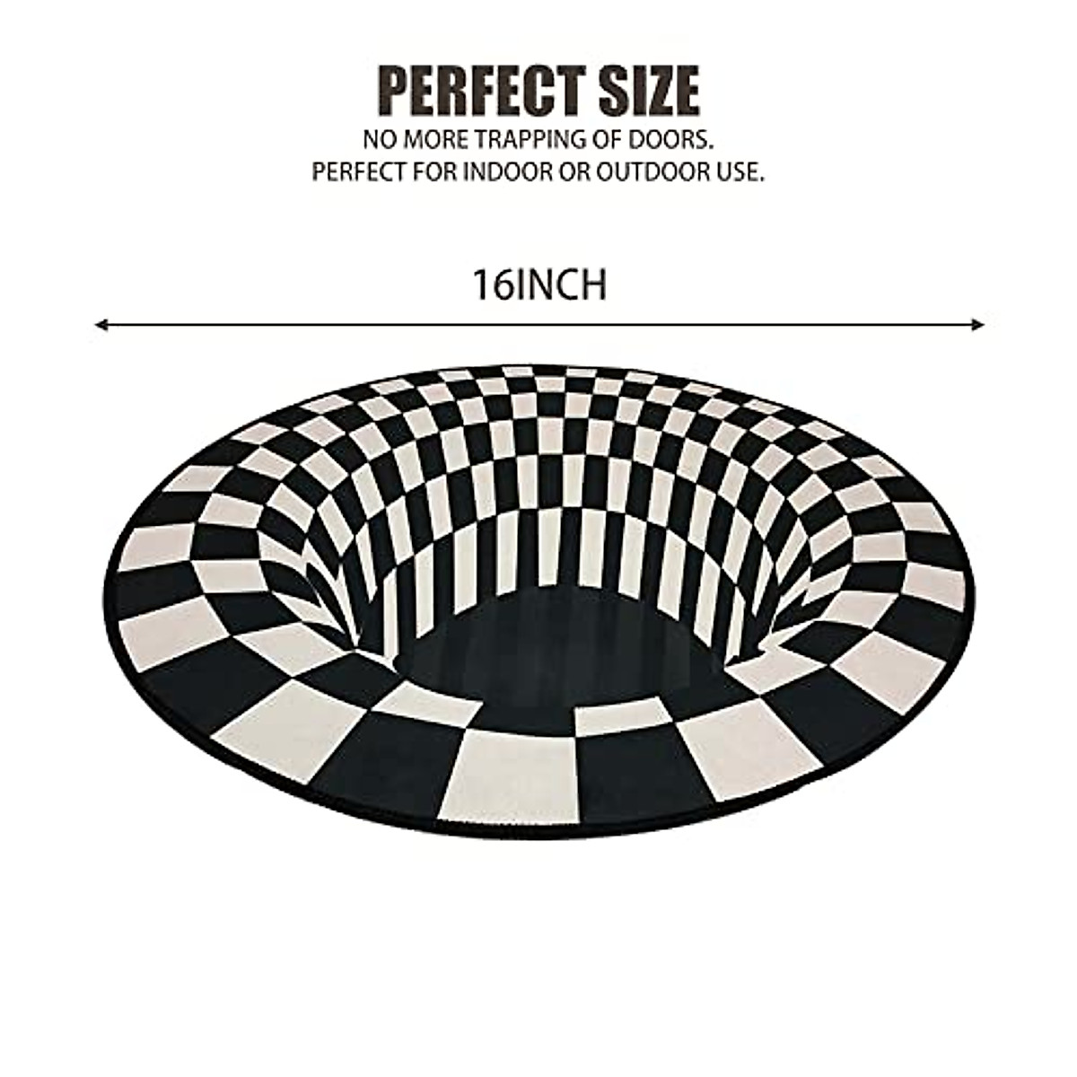 TTSITG 3D Visual Illusion Area Rug, Black and White Stereo Vision Circular Blanket Durable Black Hole Stereo Vision Zebra Non-Slip Area Rugs for Bedroom, Playroom, Kids Room, Living Room (16 inch)