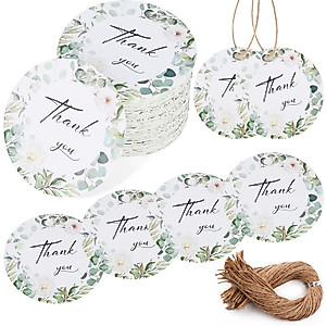 SallyFashion 120PCS Thank You Gift Tags, 2inch Round Kraft Paper Tags with String Circle Labels for Wedding Birthdays Party Gift Baby Shower Bridal Shower