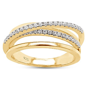 SAVEARTH DIAMONDS 1/4 cttw Round Cut Lab Created Moissanite Diamond Crossover Statement Ring Wedding Bands for Women In 14K Yellow Gold Over Sterling Silver (G-H Color,VVS1 Clarity,0.25 Cttw)-9