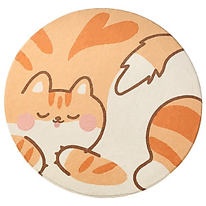 TEALP Kids Play Rug 4ft,Round Area Rug Kids Nursery Door Mat Soft Plush Childrens Carpet for Bedroom Living Room Kids Playroom,Orange Cat