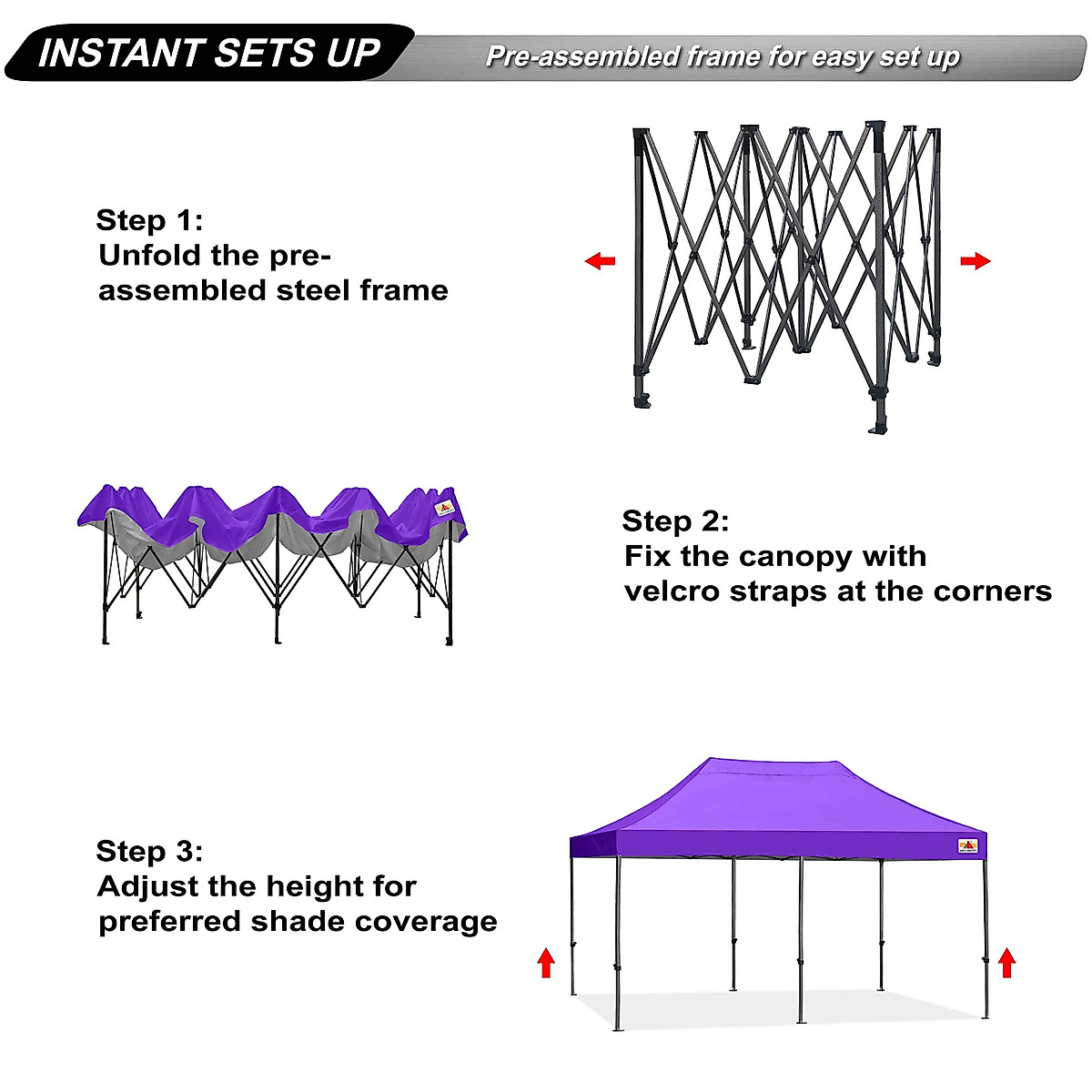ABCCANOPY Patio Pop Up Canopy Tent 10x20 Commercial-Series(Purple)