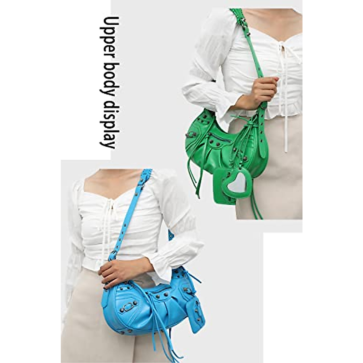 PODODNOE Women's Punk Style Rivet Satchel Handbags - PU Leather Shoulder Purses with Half Moon Underarm and Hobo Bags (Black)