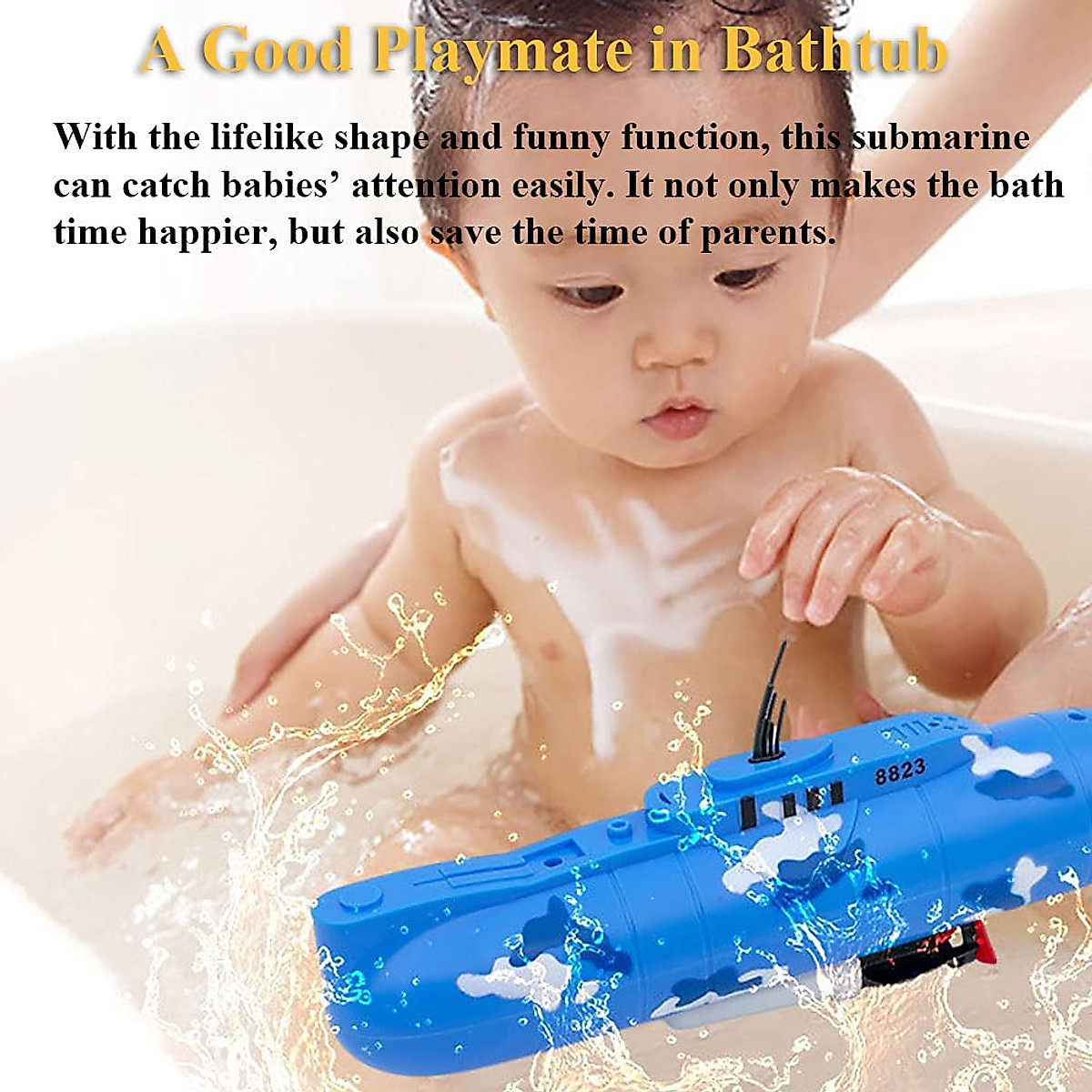 NEXTAKE Electric Submarine Toy Funny Pigboat Bath Toy Military Submarine Model Toy SUB Water Toy Bathtub Submarine Floating Toy for Kids (8823)