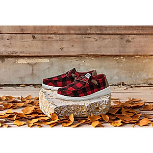 Hey Dude Wendy Buffalo Plaid Red/Black Size 5 | Women’s Shoes | Women’s Slip-on Loafers | Comfortable & Light-Weight