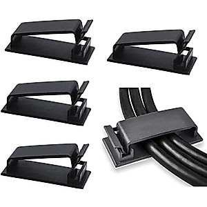 SOULWIT 50Pcs Self Adhesive Cable Management Clips, Cable Organizers Wire Clips Cord Holder for TV PC Ethernet Cable Under Desk Home Office (Black)