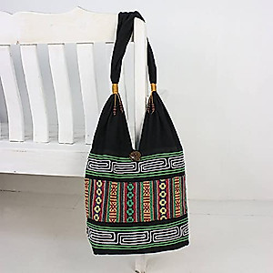 NOVICA Handmade Thai Hillside - Embroidered Multicolored Cotton Shoulder Bag, Tote Bag Large Shoulder Bag Top Handle Handbag with Yoga Mat Buckle for Gym, Work, School.