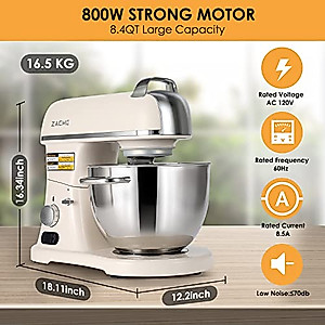 ZACME 8.4QT Commercial Stand Mixer 800W with Aluminum cast body and NSF Certified, Kitchen Electric Mixer Metal Food Mixer with Stainless Steel 8L Bowl, Dough Hook and Beater with Smart Timer Display