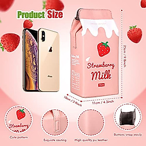 3 Pieces Kawaii Strawberry Milk Box Cross Body Purse Bag Cute Cow Strawberry Print Tri Folded Purse Pocket Phone Wallet Shoulder Bags ID Card Holder Fruit Novelty Purse Pink Girl Purse Shoulder Bags