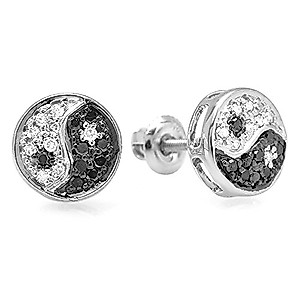 Dazzlingrock Collection 0.25 Carat (ctw) 10k Black & White Round Diamond Yin Yang Ladies Stud Earrings, White Gold