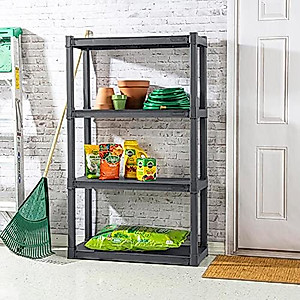 Sterilite Plastic Indoor Outdoor 4 Shelf Durable Shelving Unit for Garage, Basement, Sun Porch, Outbuilding or Shed, 50lb Shelf Max, Gray, 4 Pack