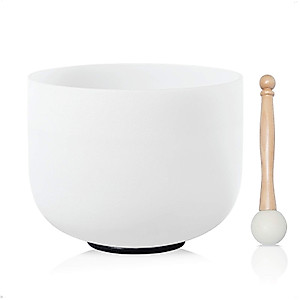 Lycrystal 11 Inch C Note Root Chakra Frosted Quartz Crystal Singing Bowl mallet & O-ring For Meditation and Sound Therapy.