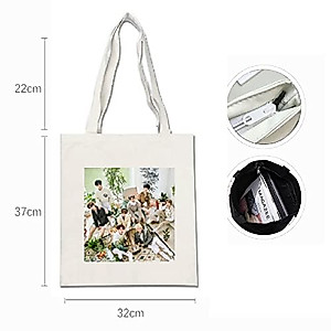 STRAY-KIDS Merchandise Canvas Shoulder Bag,STRAY-KIDS Handbag Crossbody Casual Tote(White)