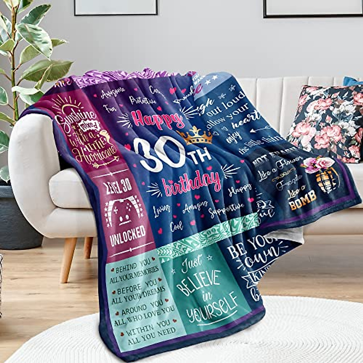 30th Birthday Gifts for Women - Throw Blanket 50"x60", 30th Birthday Gifts for Her, 30 Year Old Birthday Gifts for Women, 30th Birthday Decorations for Women, Gifts for 30th Birthday Woman Blanket