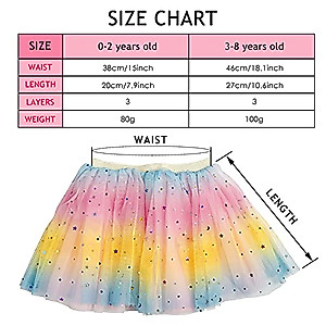Baby Girls Rainbow Sparkle Tutu Skirt Pentagram Sequin Christmas 3 Layered Elastic Puffy Tulle Skirt