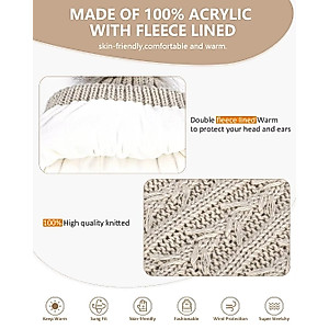 Women's 3-in-1 Fleece Winter Hat, Scarf & Touchscreen Glove Set with Pom Pom - Oatmeal