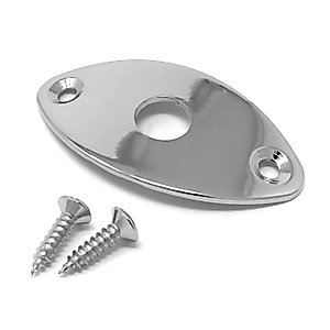 Vintage Forge Chrome Oval Jack Plate for Guitar and Bass with Screws Curved Metal Football Shape JPF30-CHR