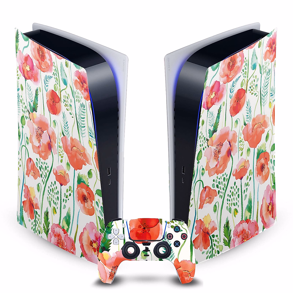 Head Case Designs Officially Licensed Ninola Red Flower Art Mix Vinyl Faceplate Sticker Gaming Skin Decal Cover Compatible with Sony Playstation 5 PS5 Digital Edition Console and DualSense Controller