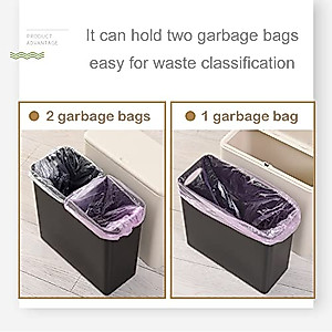 CWLL Modern Wastebasket Thin Trash Can,Small Rectangular Dog Proof Plastic Trash Bin,3.2 Gallon/12 Liter Slim Plastic Trash Can Wastebasket with Press Type Lid, Beige